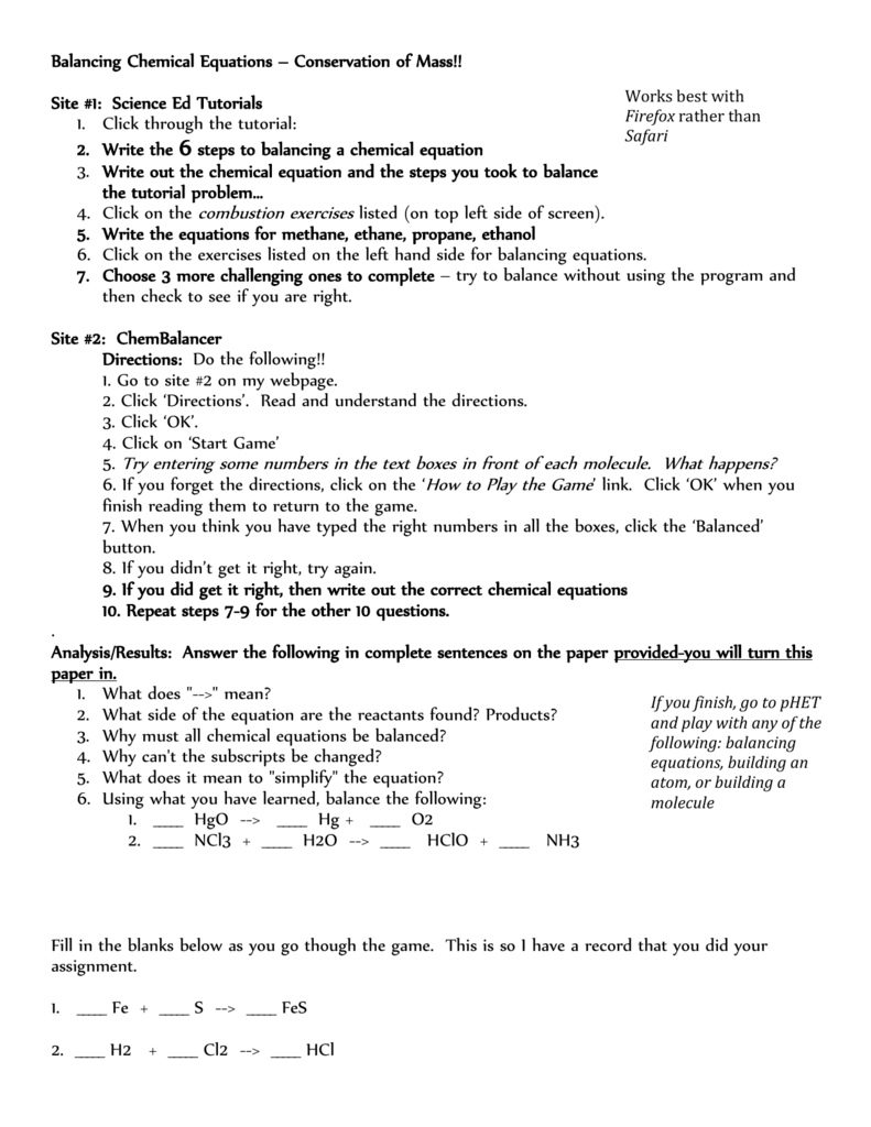 Balancing Chemical Equations Phet Lab Answer Key Tessshebaylo Balancing Chemical Equations Phet Lab Answer Key Tessshebaylo