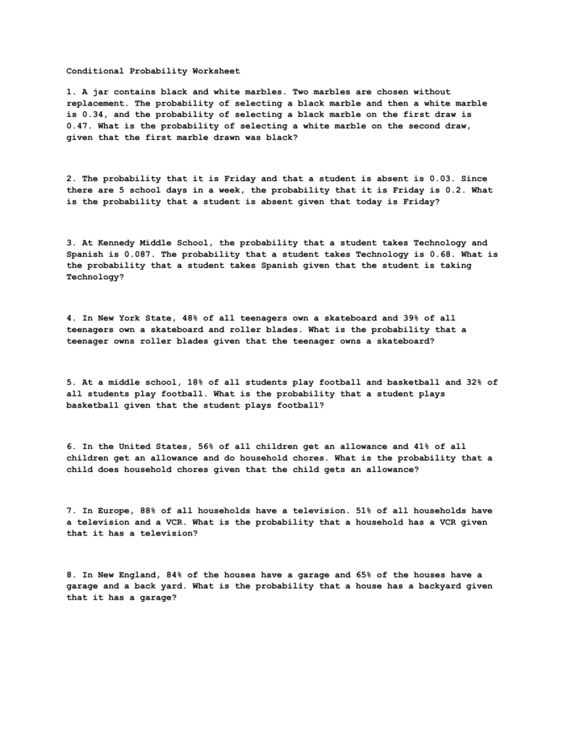 Algebra 2 Conditional Probability Worksheet VERIFIED 