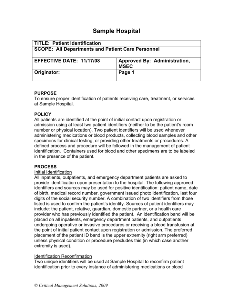 Patient Identification