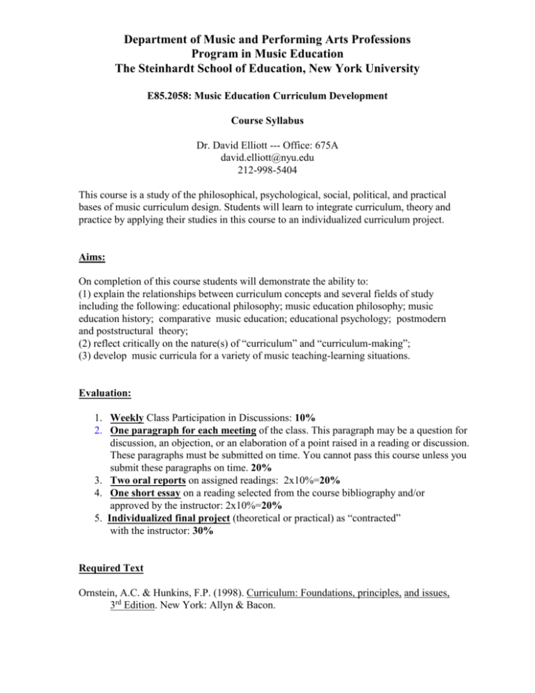 Music Education Curriculum Development