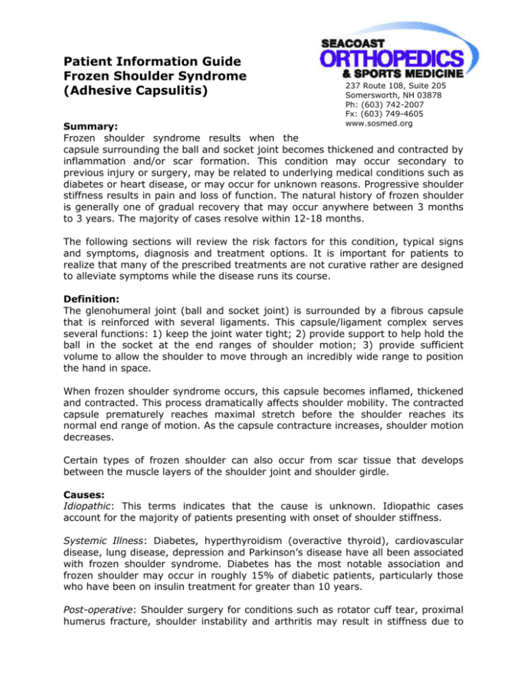 Patient Guide: Frozen Shoulder Syndrome