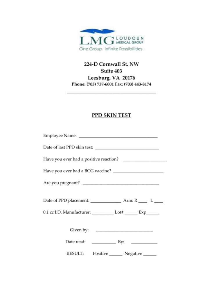 TB Skin Test Form Employee 