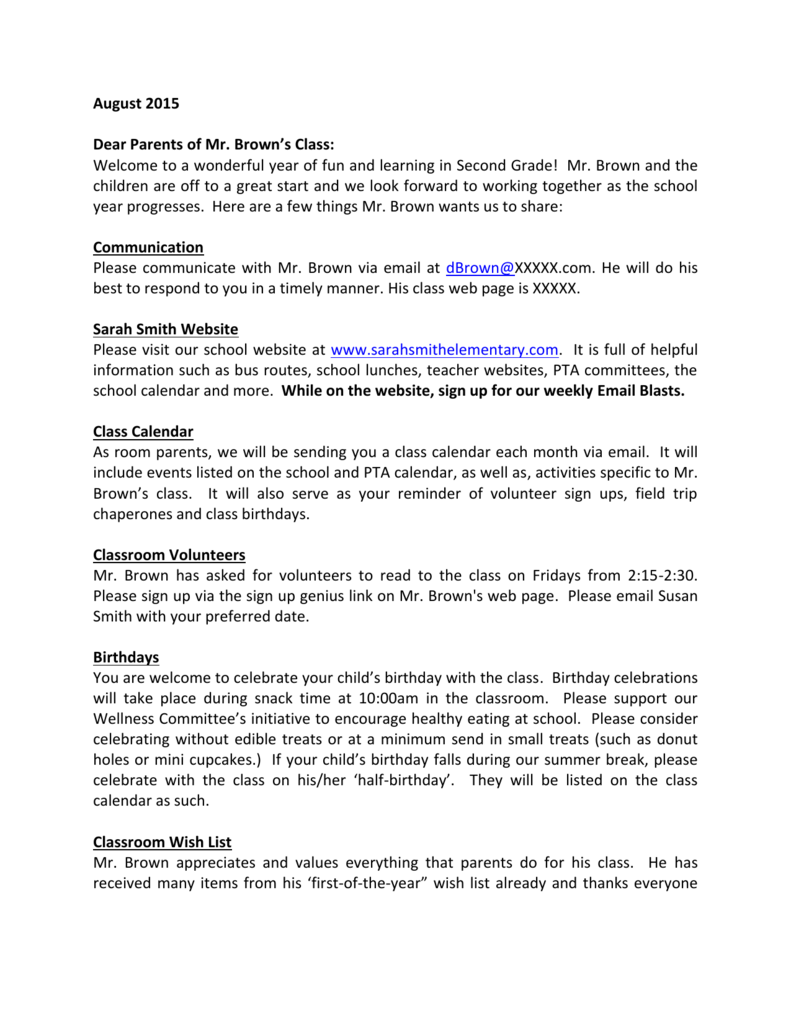 Sample Introduction Letter To Parents