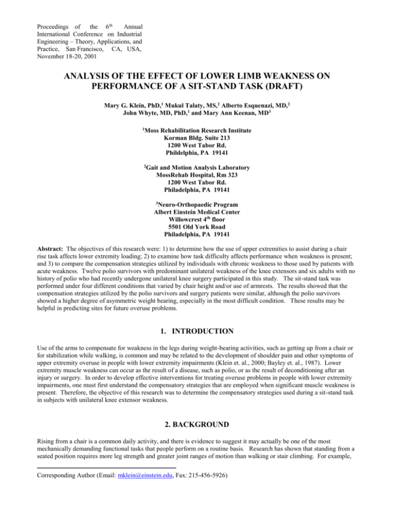 ANALYSIS OF THE EFFECT OF LOWER LIMB WEAKNESS ON