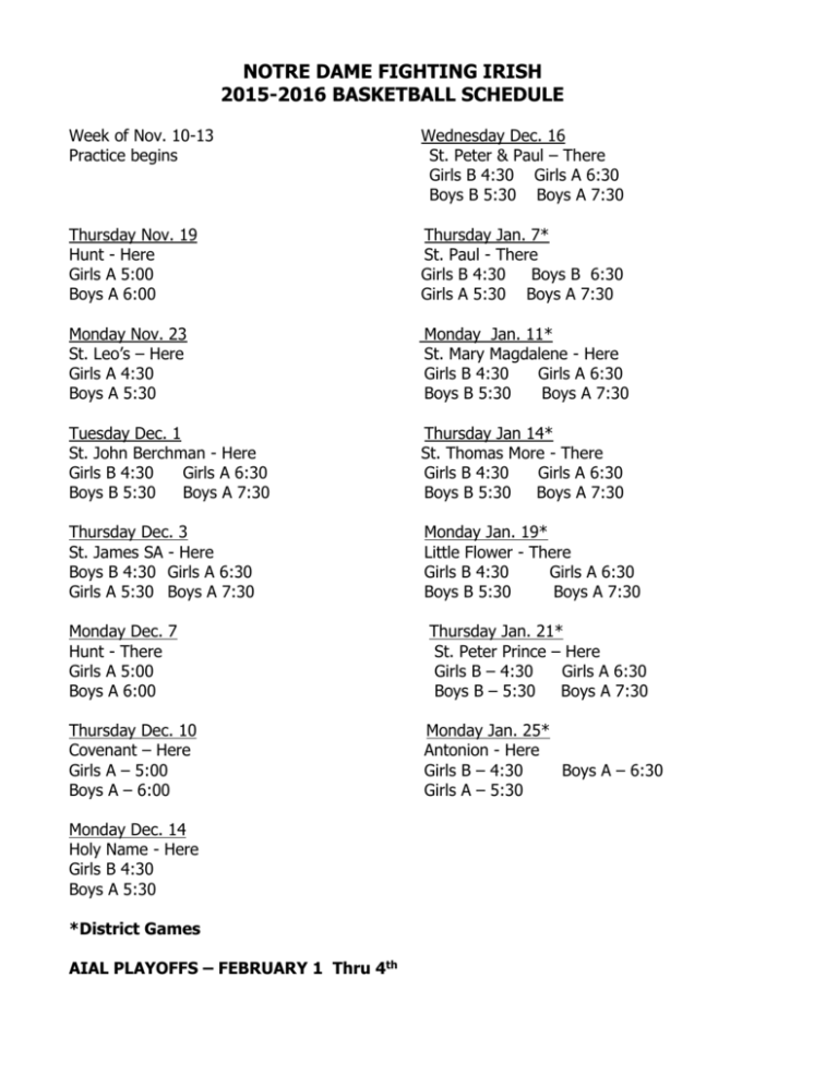 Basketball Schedule 2015 Basketball Schedule 2015