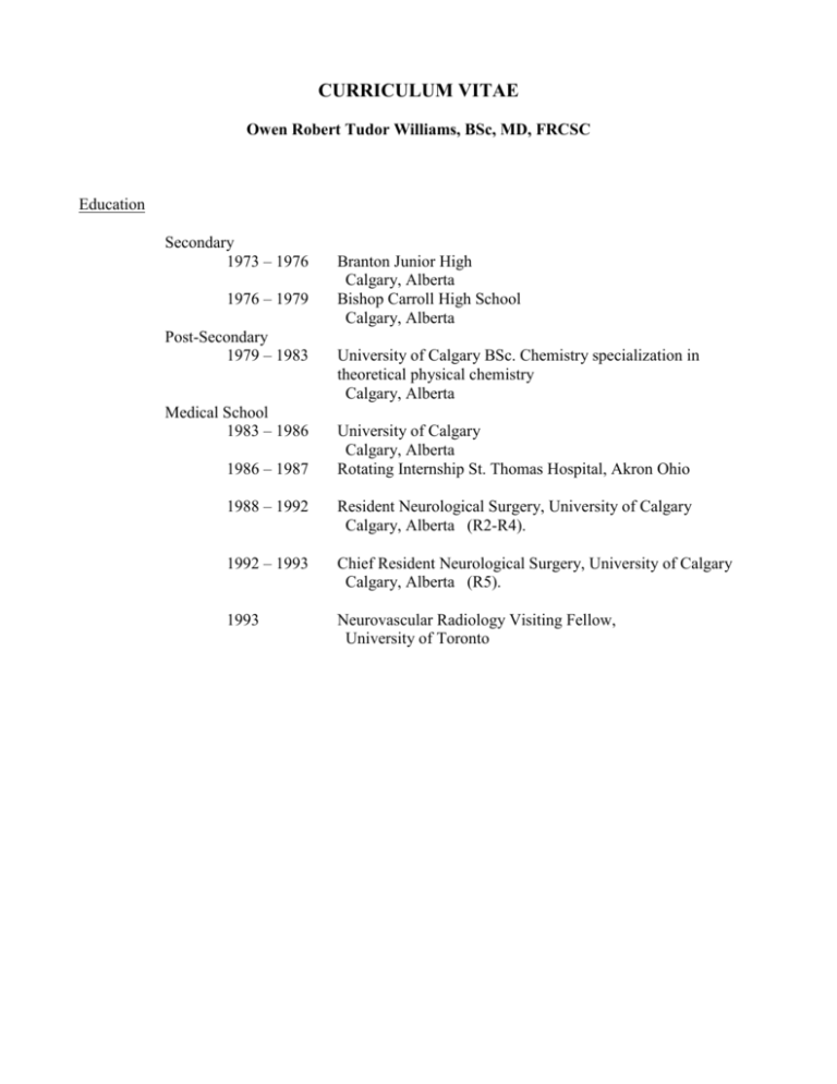 CURRICULUM VITAE University Of Manitoba