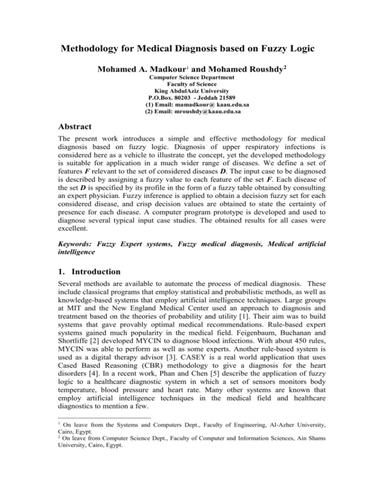 A Methodology For Medical Diagnosis Based On Fuzzy Logic