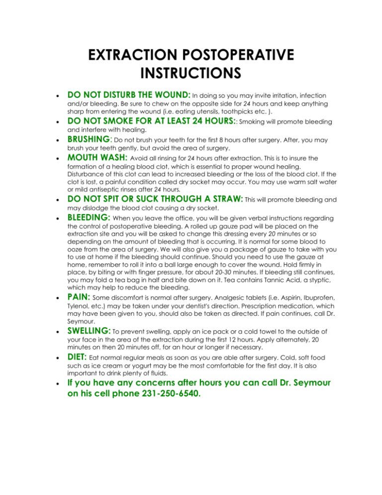 Extraction Postoperative Instructions Patient Guide Extraction Postoperative Instructions Patient Guide
