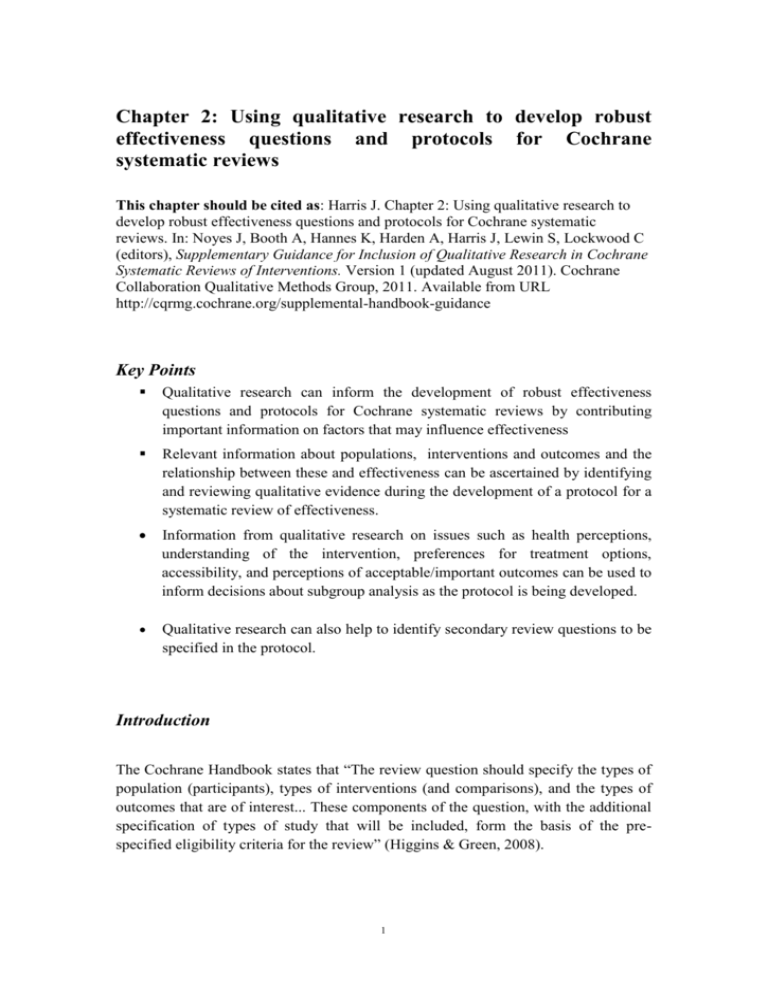 Chapter 2 - Cochrane Methods Qualitative and Implementation