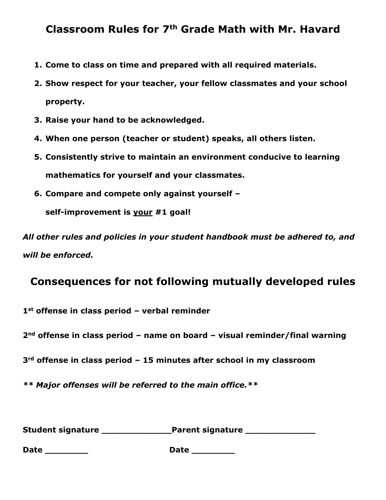 Classroom Rules For 7th Grade Math With Mr