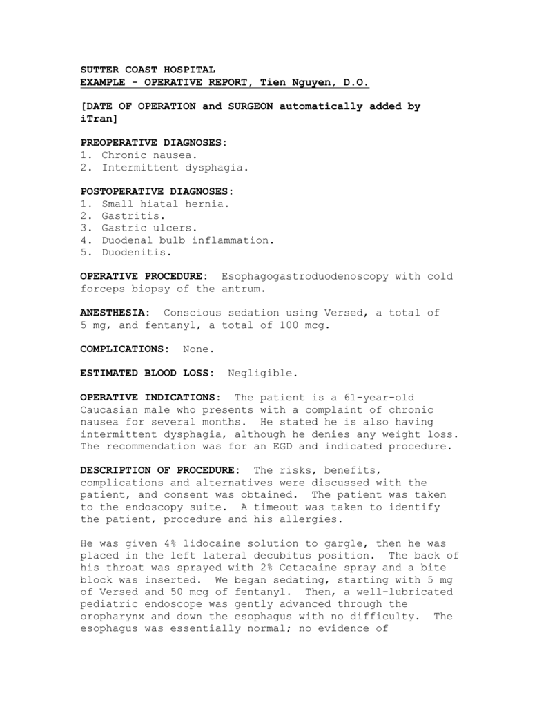Operative Report Operative Report