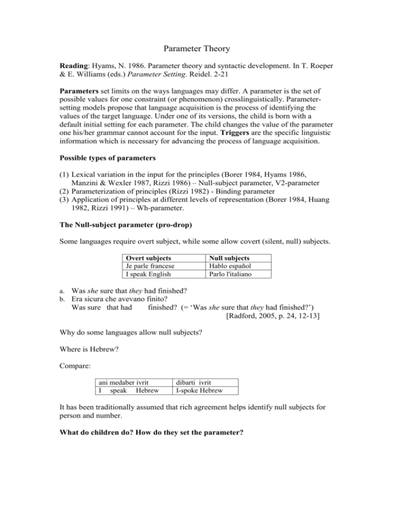 Parameter Theory