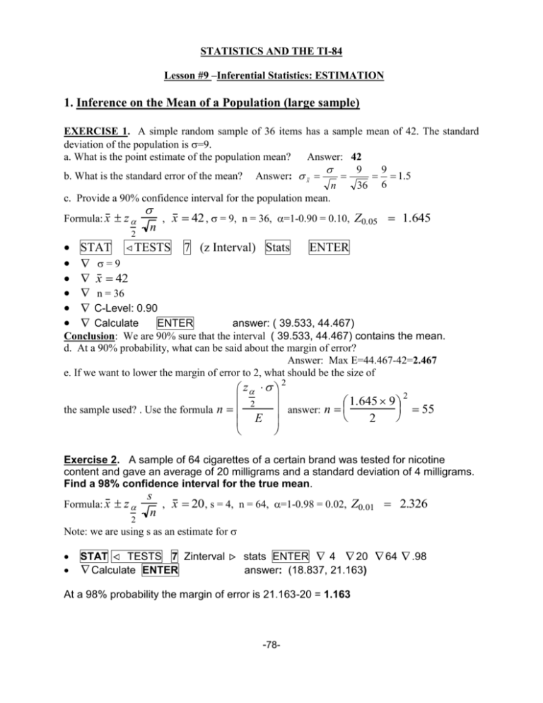 LESSON 9 ESTIMATION And The T