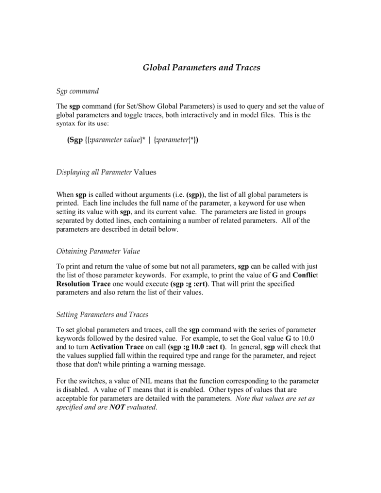 Global Parameters and Traces - ACT-R