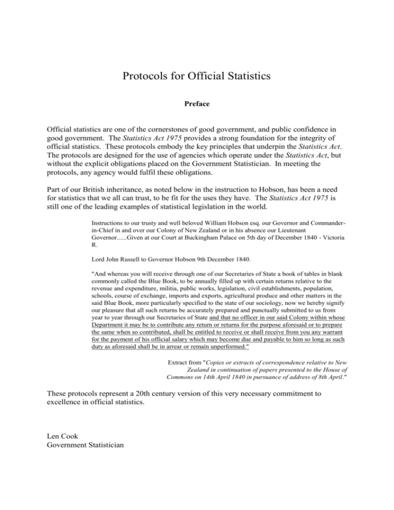 Protocols for Official Statistics