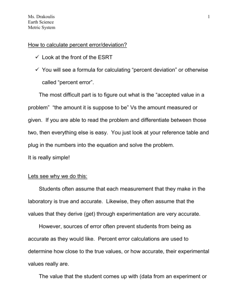 How To Calculate Percent Error deviation