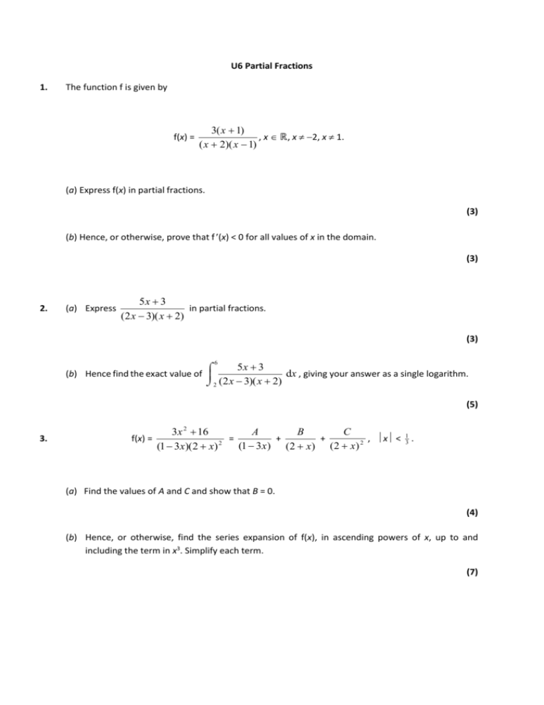 Partial Fractions With Answers 