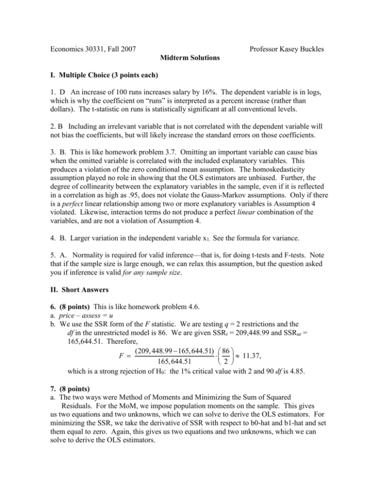 Economics 30331 Econometrics