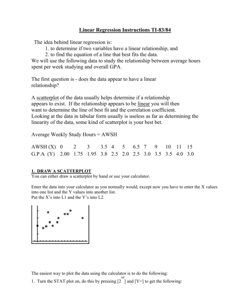 Linear Regression Instructions TI 83