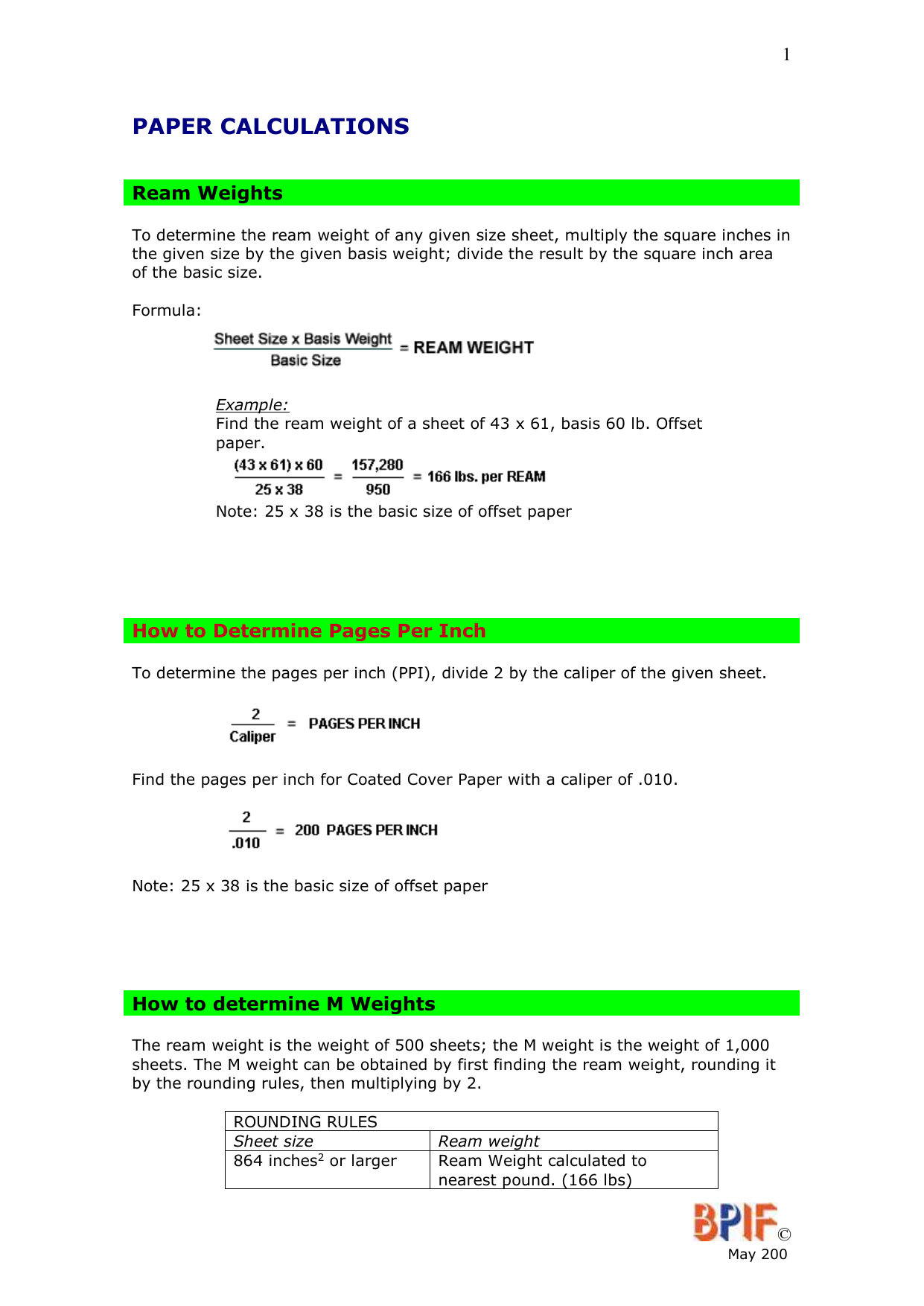 PAPER CALCULATIONS