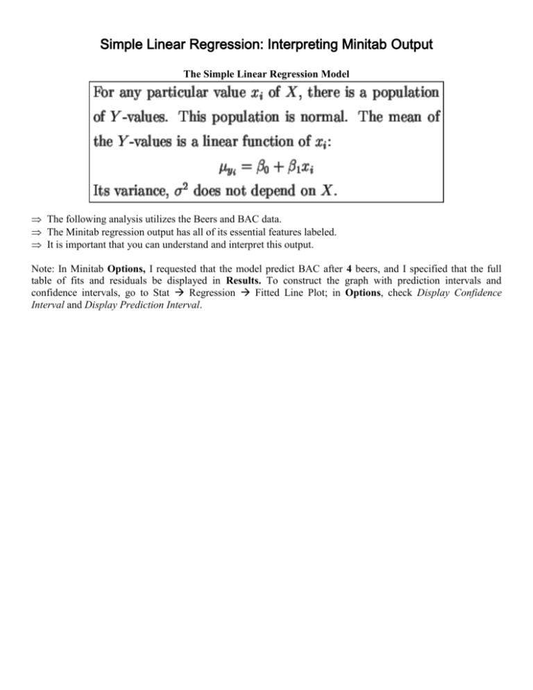 Minitab Interpreting Simple Linear Regression Output