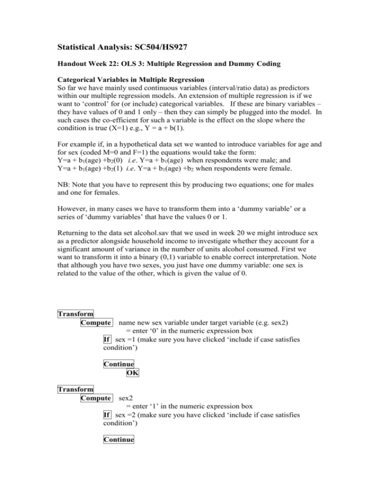 Categorical Variables In Multiple Regression