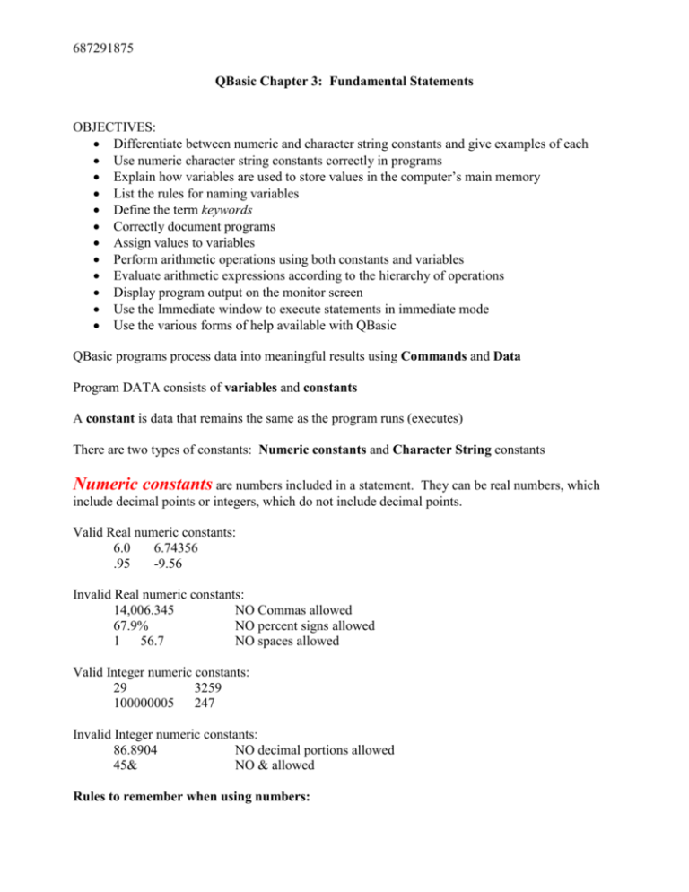 QBasic Lesson 2 Understanding Numeric Variables And