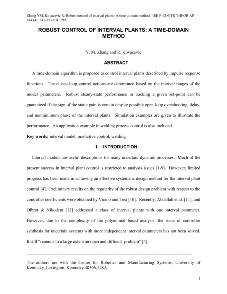 Robust Control Of Interval Plants