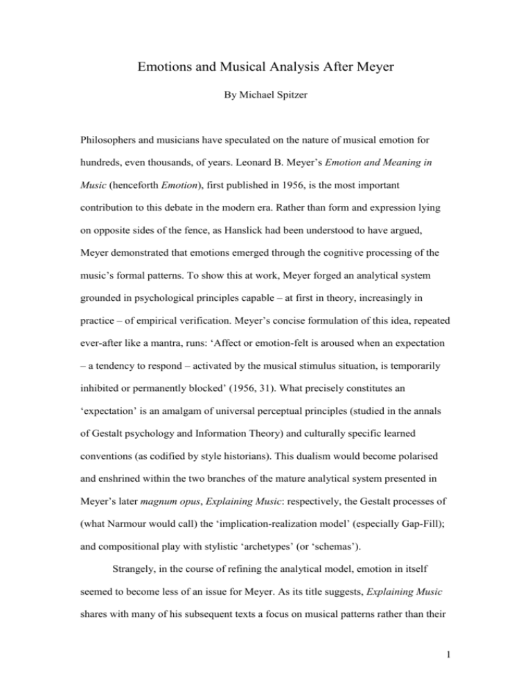 Emotions And Musical Analysis After Meyer