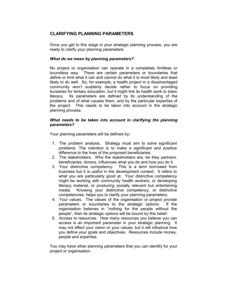 CLARIFYING PLANNING PARAMETERS