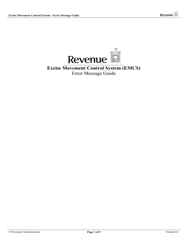 Error Message Guide - Revenue Commissioners