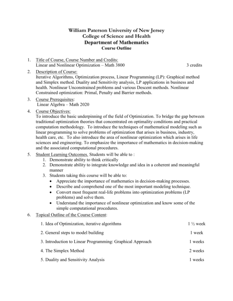 MATH 3800 Linear And Nonlinear Optimization