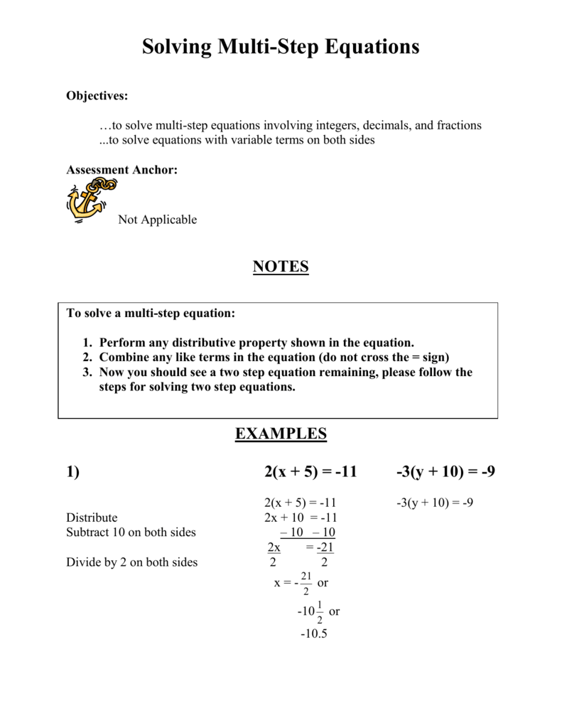 Multi Step Equations