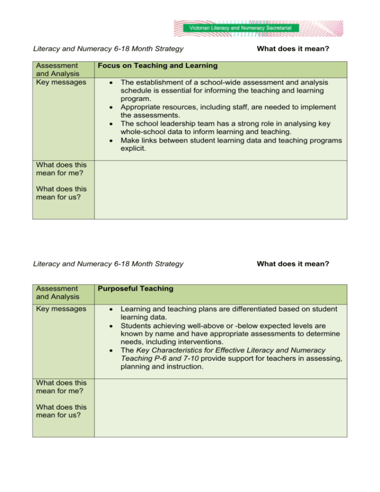 Literacy And Numeracy 6 18 Month Strategy What Does It Mean 