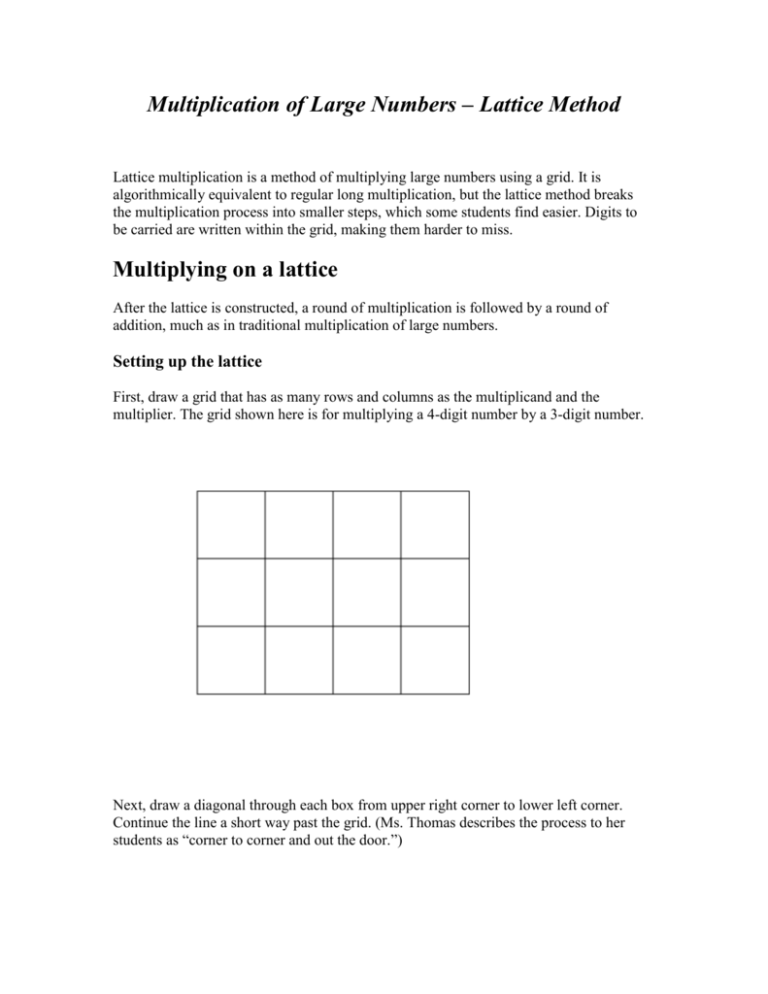 Multiplication Of Large Numbers Lattice Method