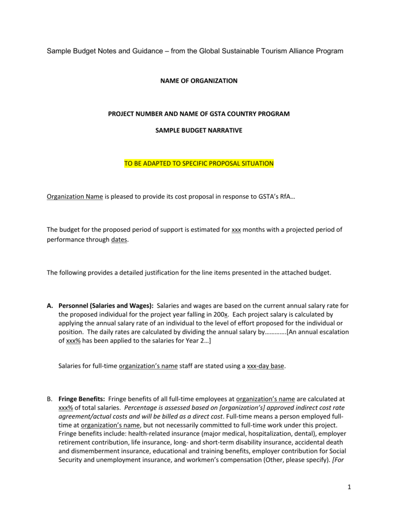 Sample Budget Notes And Guidance