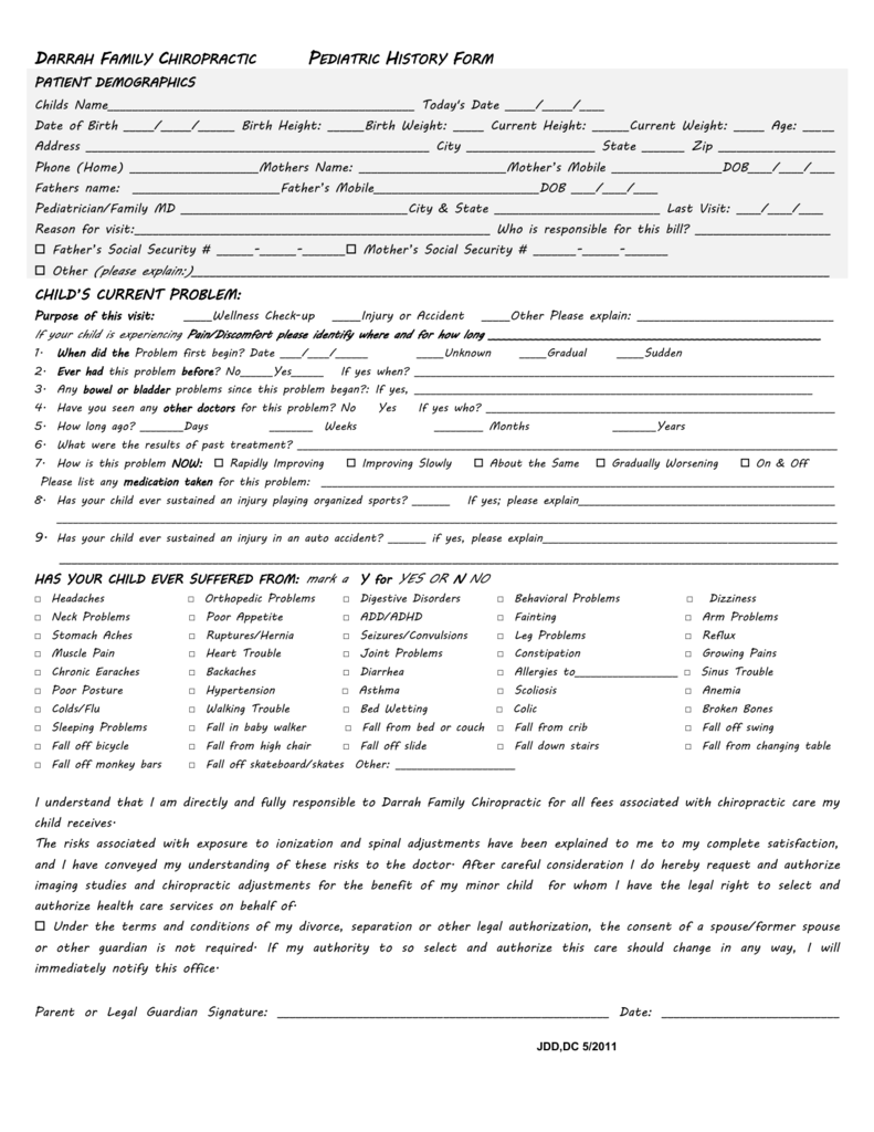 PEDIATRIC HISTORY FORM
