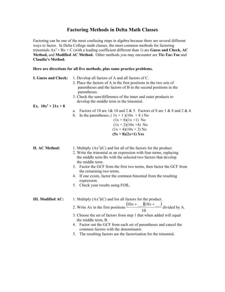 Factoring Methods For Trinomials 09