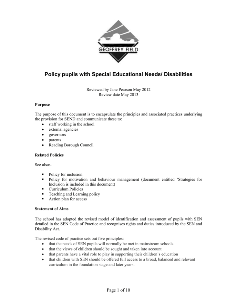 SEN policy - Geoffrey Field Junior School