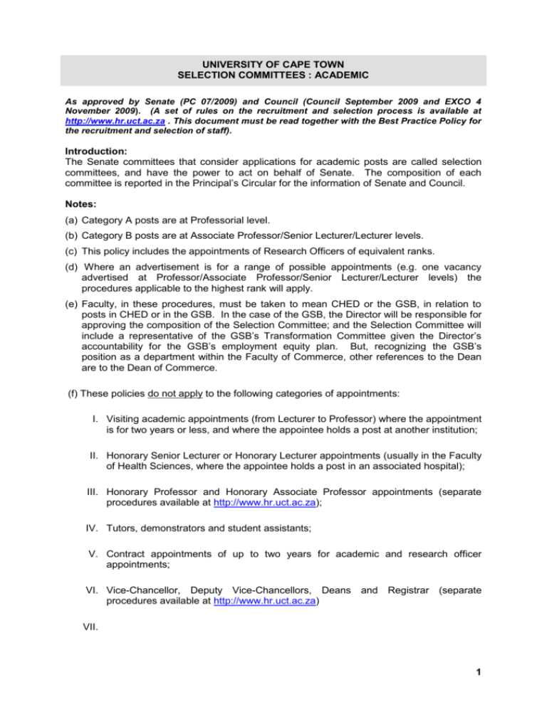 SELECTION COMMITTEES : ACADEMIC