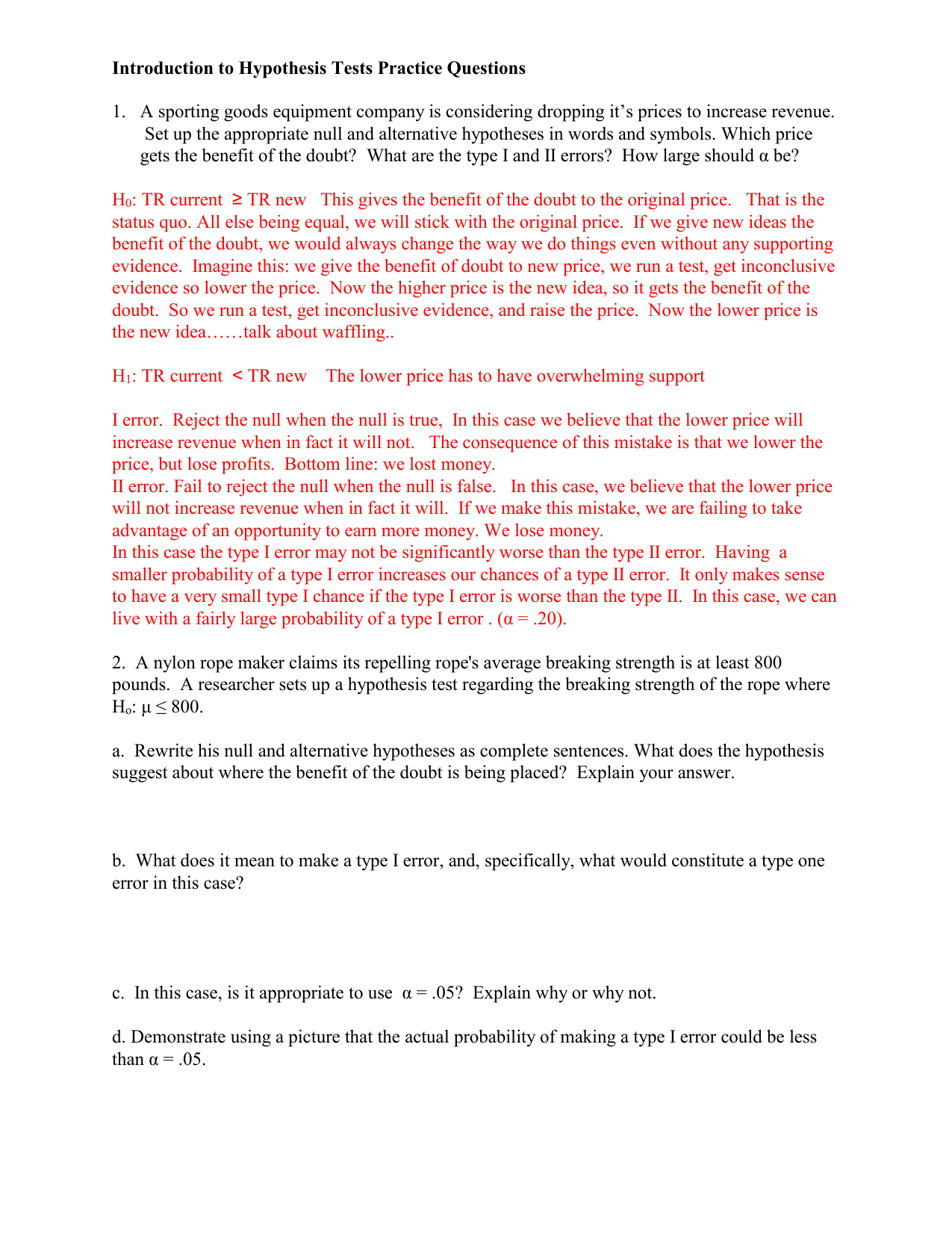 Introduction To Hypothesis Tests Practice Questions