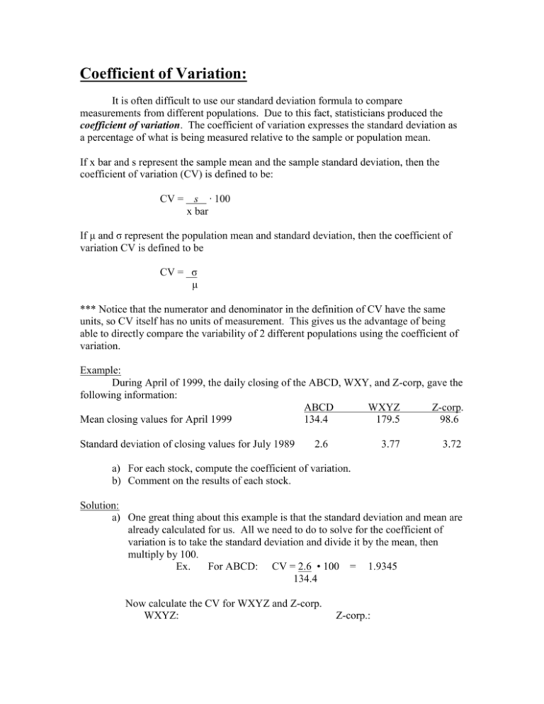 Coefficient Of Variation