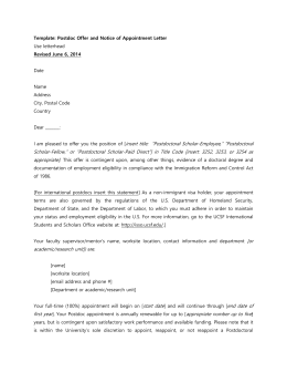 Sample Courtesy Postdoctoral Scholar Offer Letter
