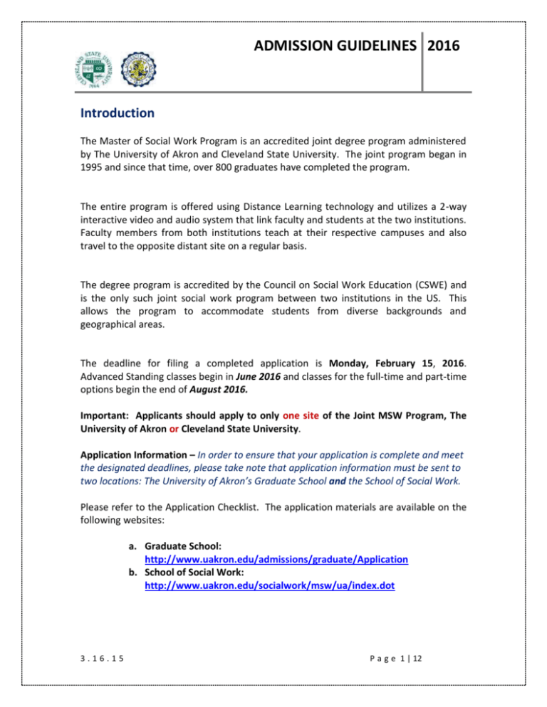 MSW Admission Guidelines MSW Admission Guidelines