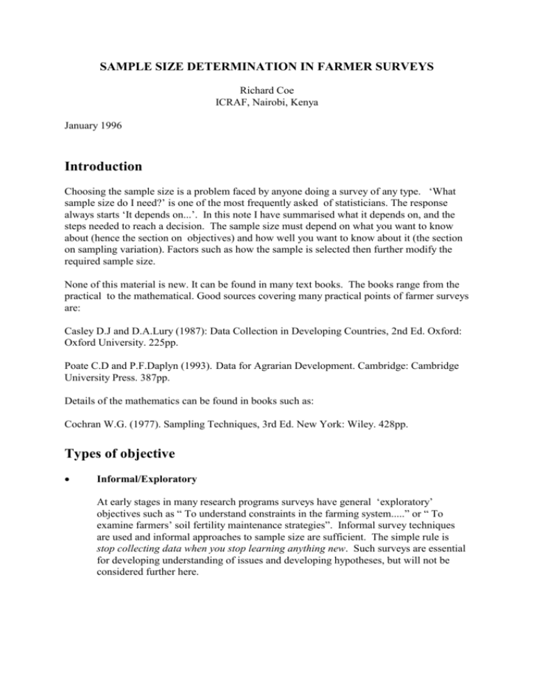sample size determination in farmer surveys