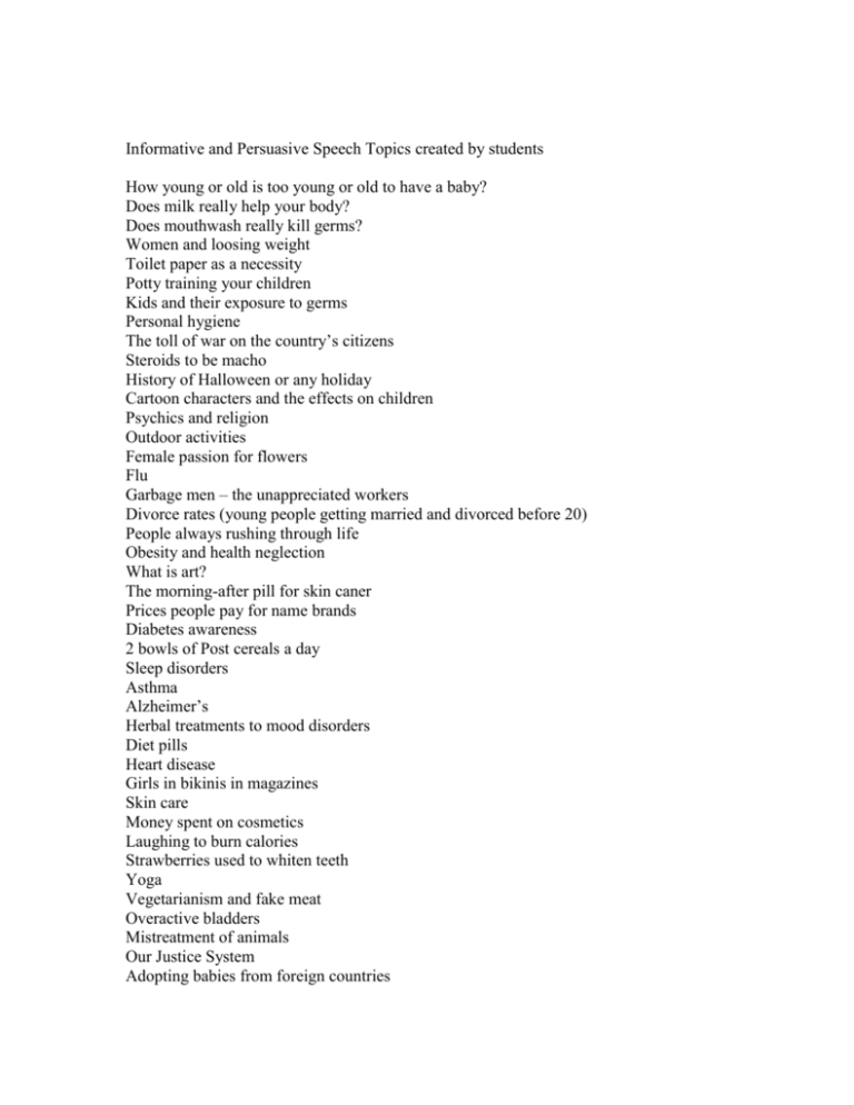 Speech Topics Created By Students Speech Topics Created By Students