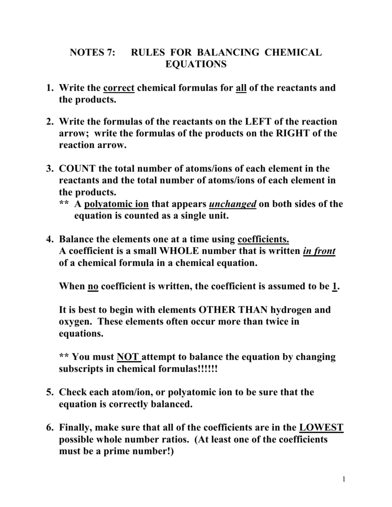 Rules For Balancing Chemical Equations