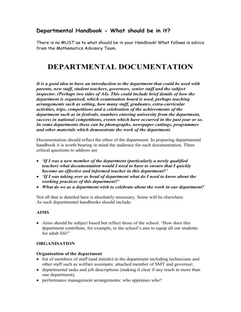 Departmental Handbook What Should Go In It 