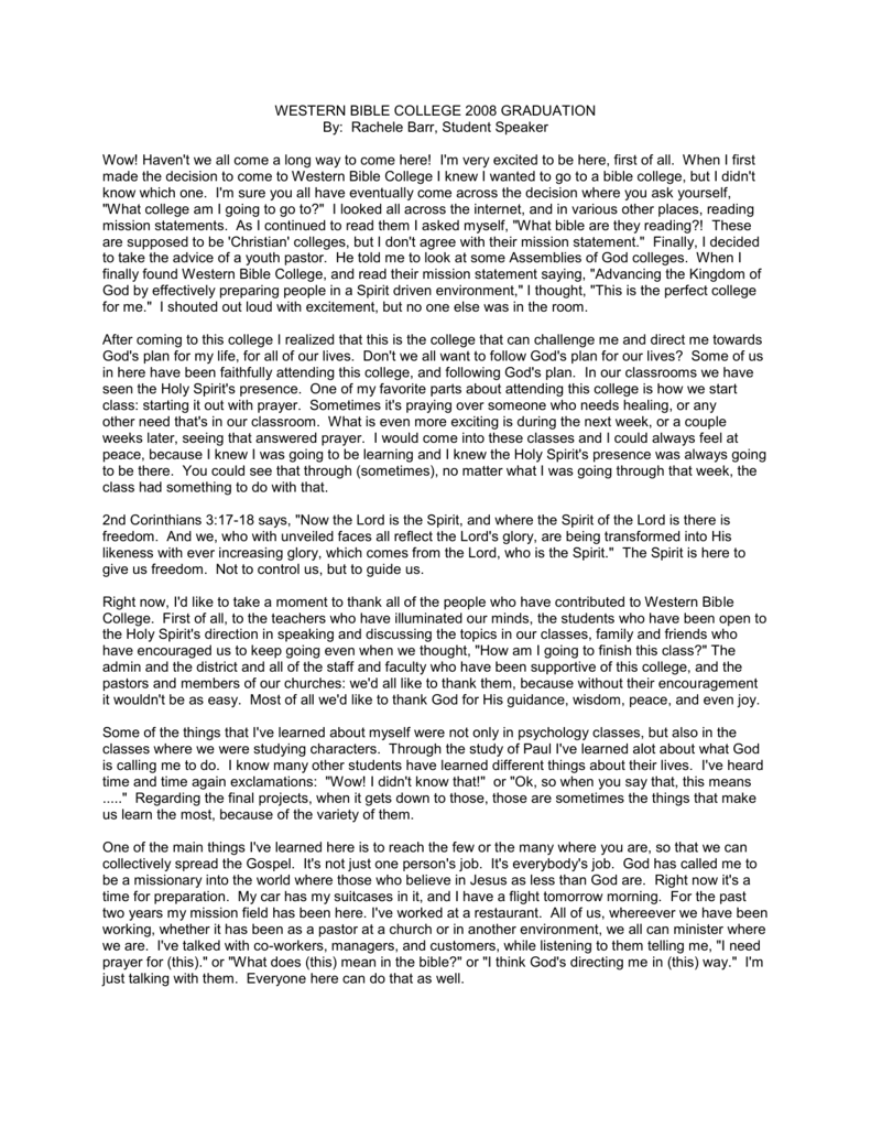 Graduation Speech Western Bible College Graduation Speech Western Bible College