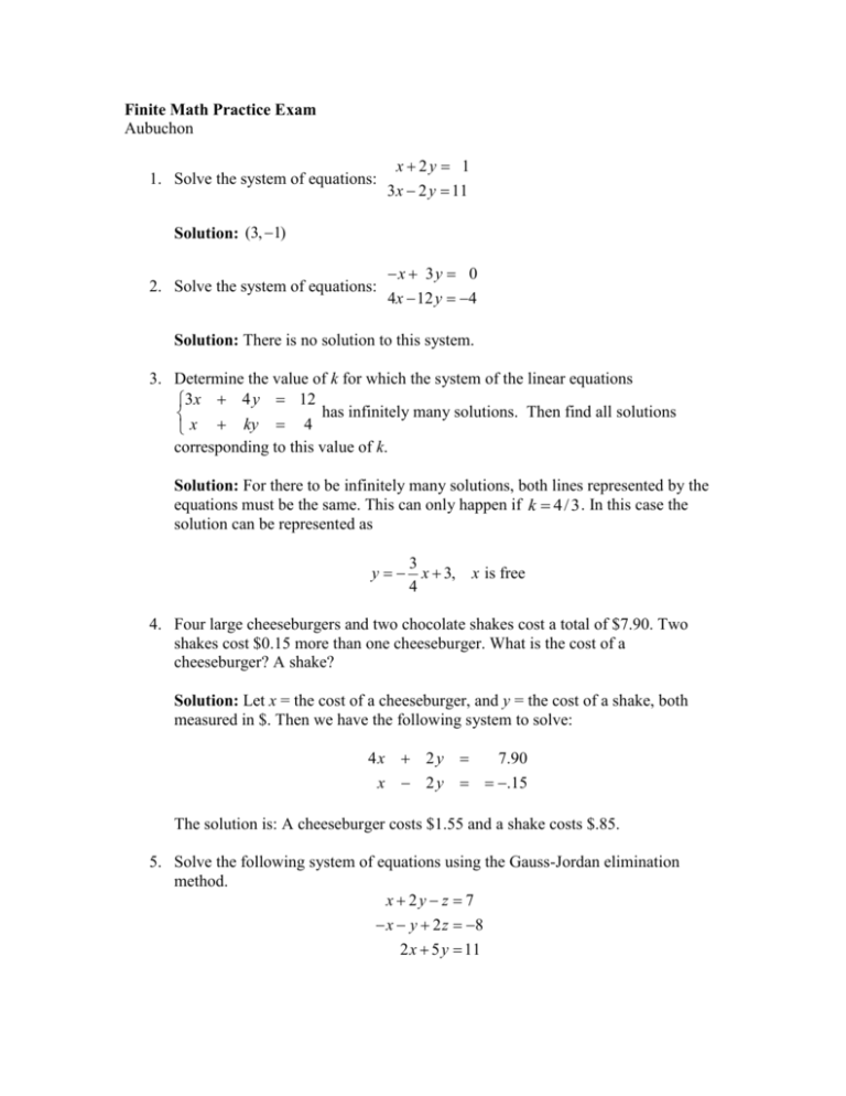 Finite Math Practice Exam 2 Solutions